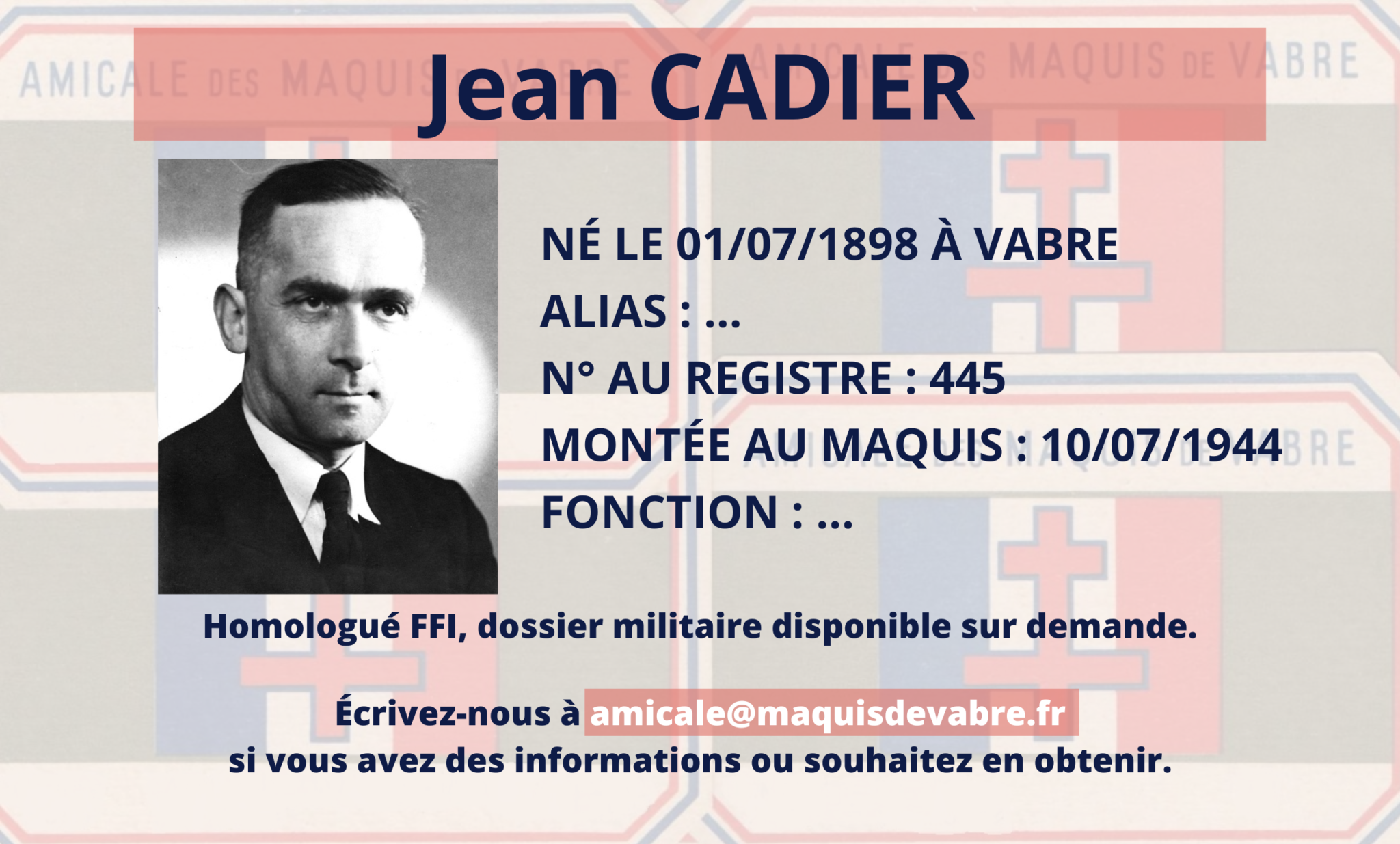 Jean Cadier (1898-1981) – Amicale des Maquis de Vabre