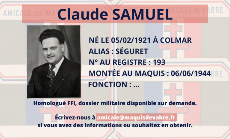 Claude Samuel (1921-1984) – Amicale des Maquis de Vabre